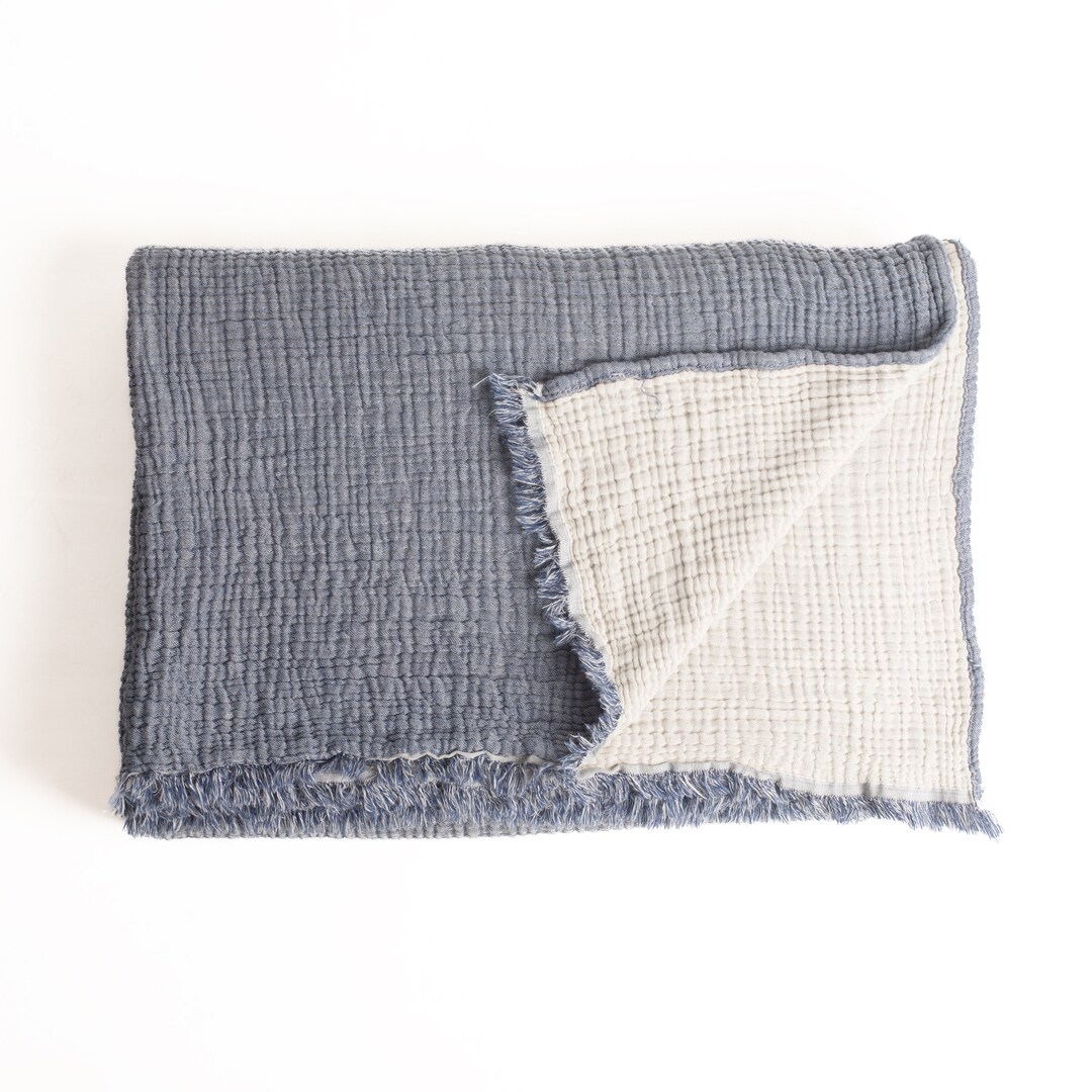 Dual Color 4 Layer Muslin Bedspread, Pure Turkish Cotton Throw Blanket ...