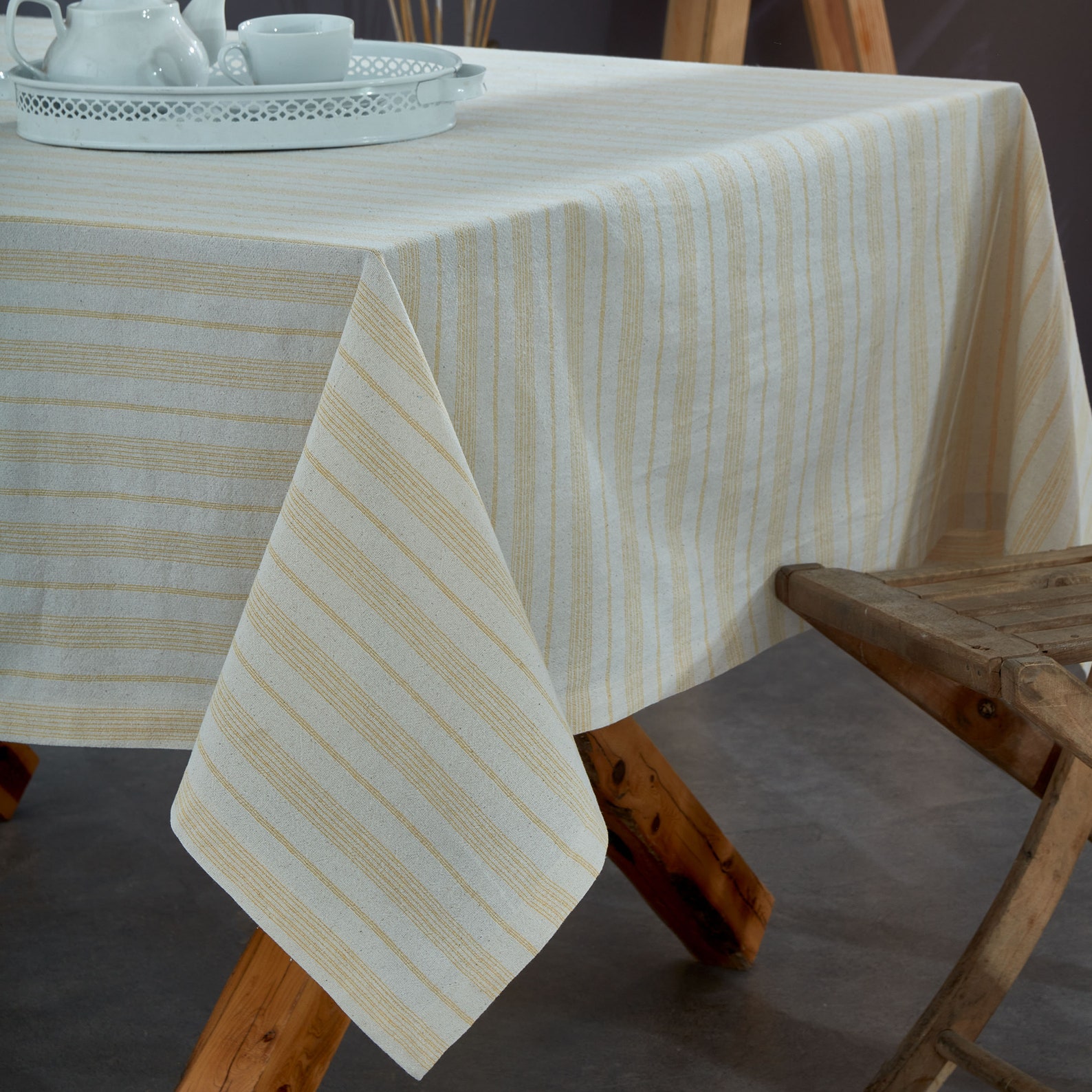 Colorful Striped Soft Rustic Tablecloth, Lacy Natural Cotton Table ...