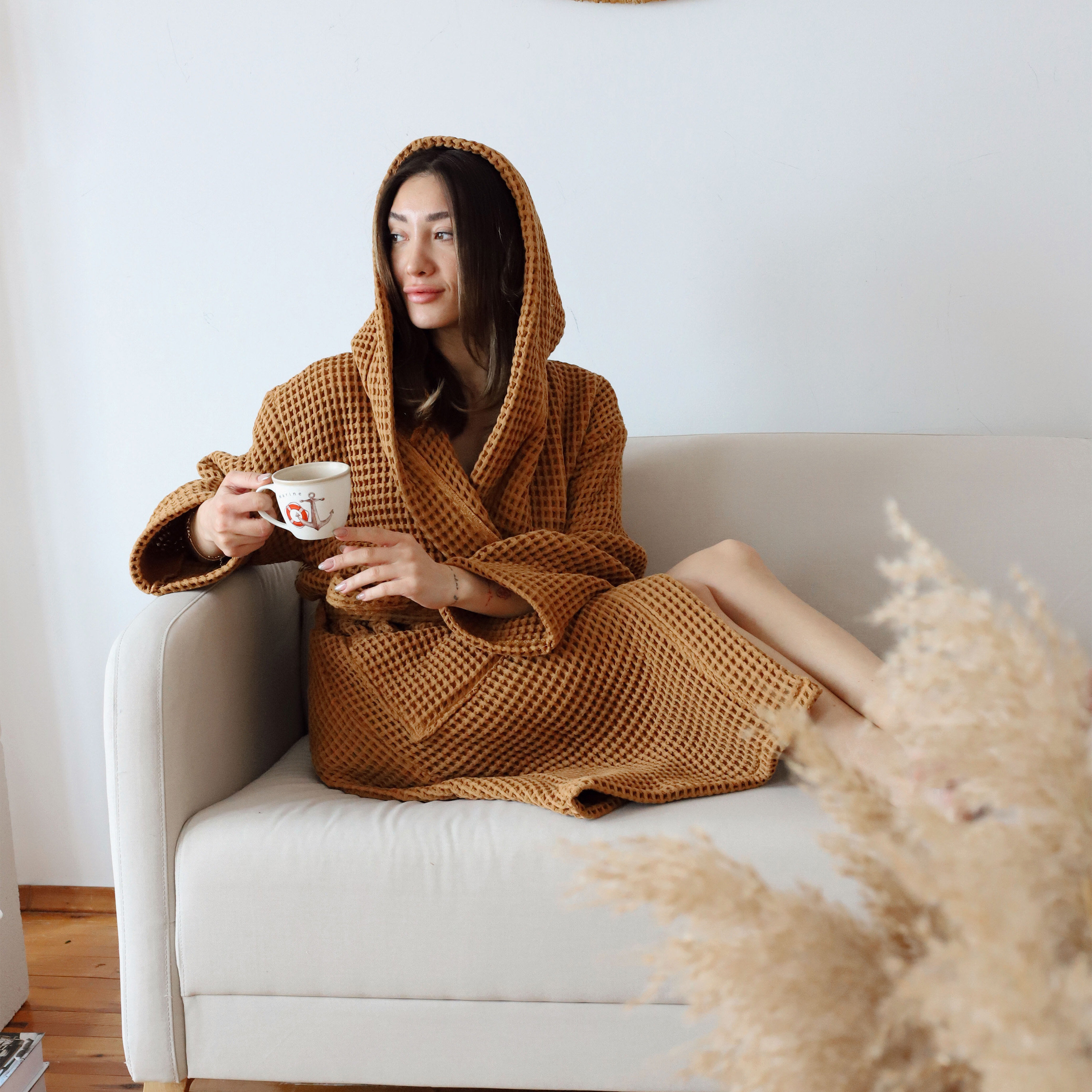 Indigo Blue Cotton Waffle Robe, Thick Hooded Spa Bathrobe - Etsy