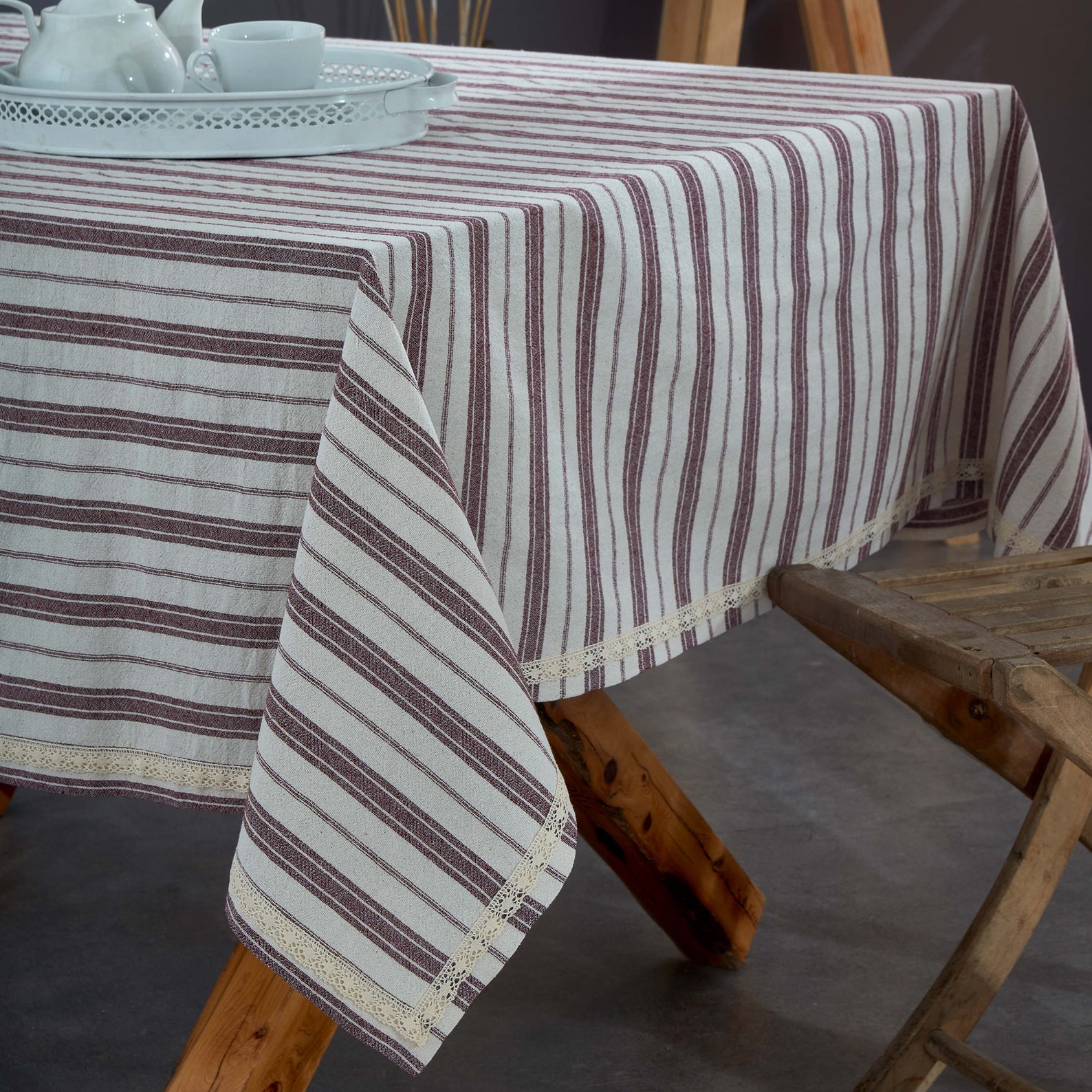 Colorful Striped Soft Rustic Tablecloth, Lacy Natural Cotton Table ...