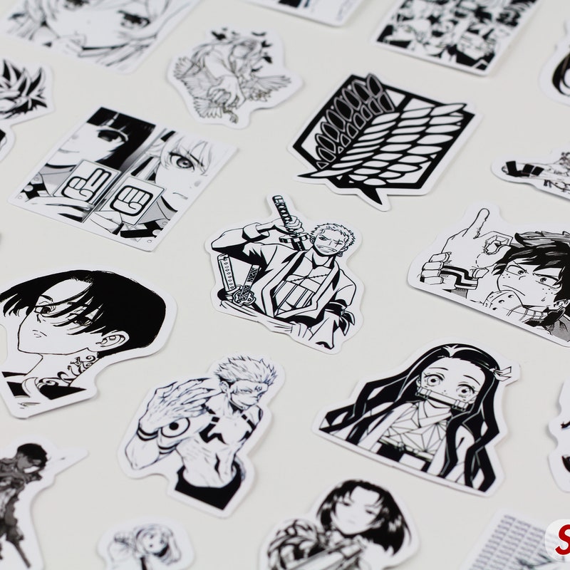Anime Stickers Black and White - Etsy