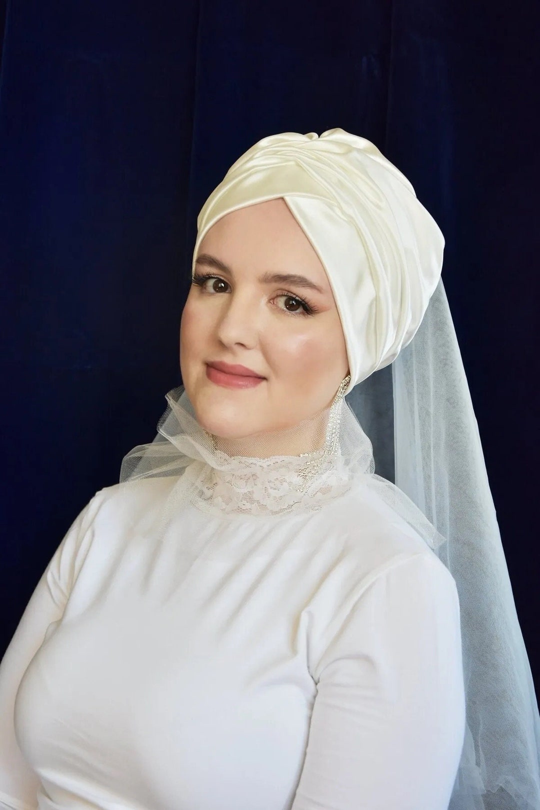 Elegant Bridal Silky Satin Instant Bonnet With Tulle Veil - Etsy