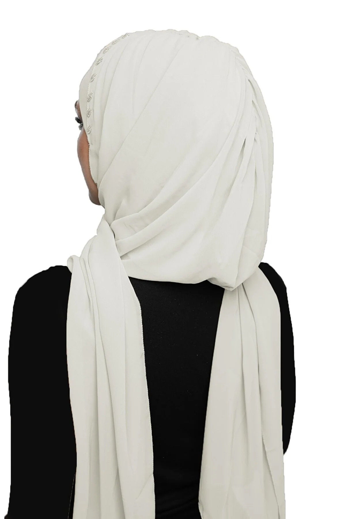 Cream Color Ready to Wear Made Shawl Hijab, Beaded Evening Dress Shawl ...