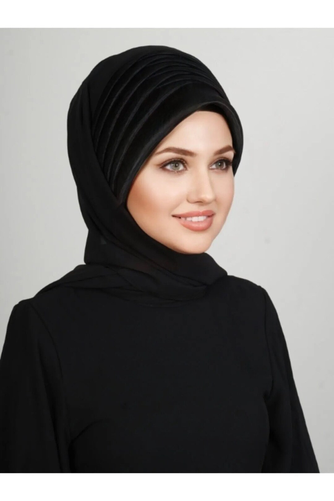 Black Ready to Wear Hijab, Four Draped Throw Type Shawl Hijab, Chiffon ...