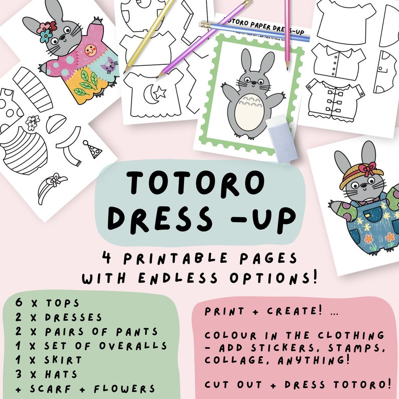 Totoro Dress-up | Kids Printable Sheet | Colouring in Pages | Craft ...