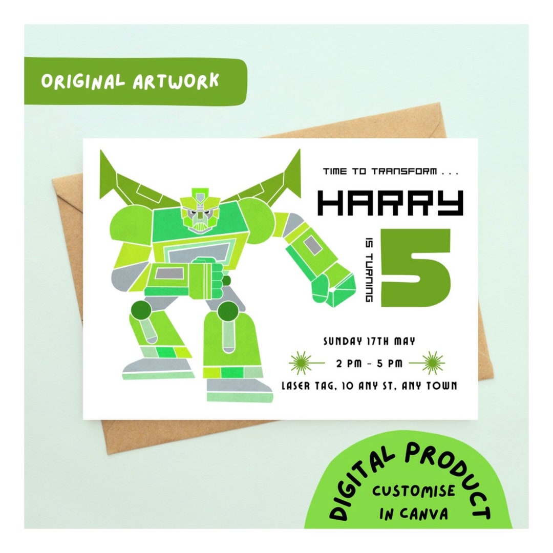 Transformer Robot Invitation | Digital Download | Editable | Canva ...