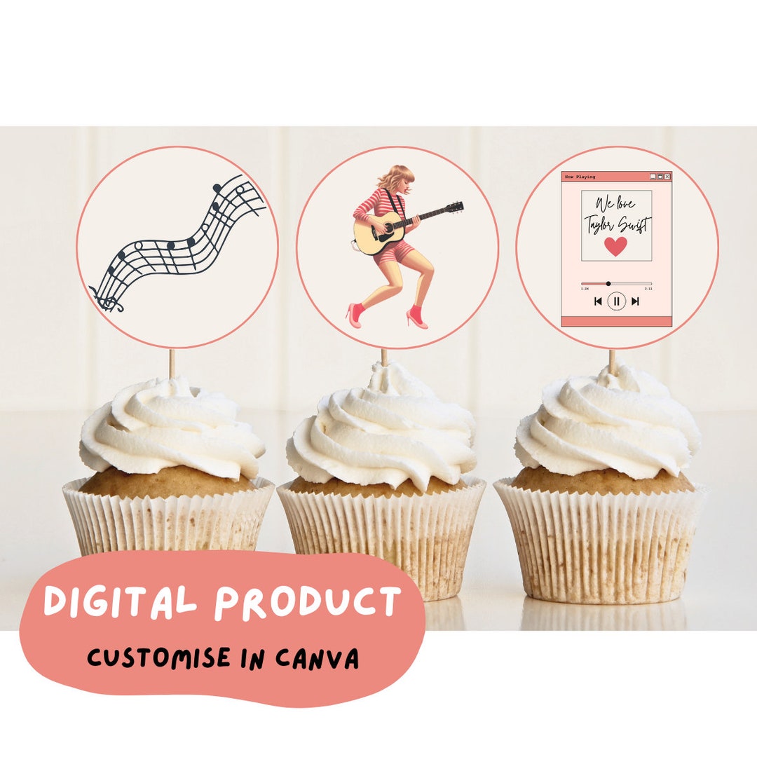 TAYLOR SWIFT Cupcake Toppers Swiftie Tween Teen Red Pink Digital ...