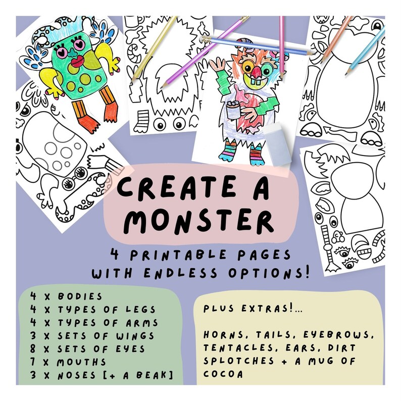 Create a Monster | Kids Printable Sheet | Colouring in Pages | Craft Activities | Children’s ...