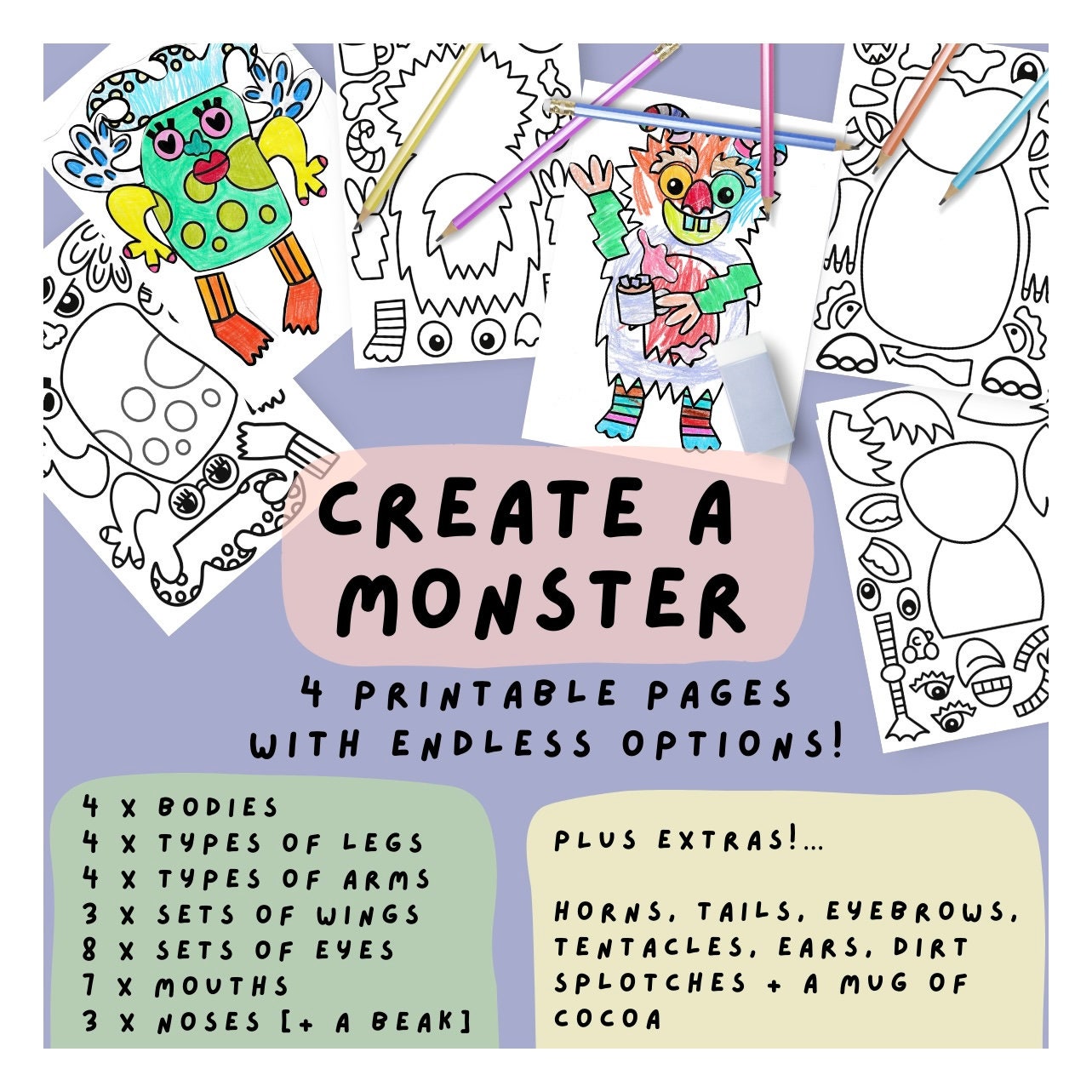 Create a Monster Kids Printable Sheet Colouring in Pages Craft ...