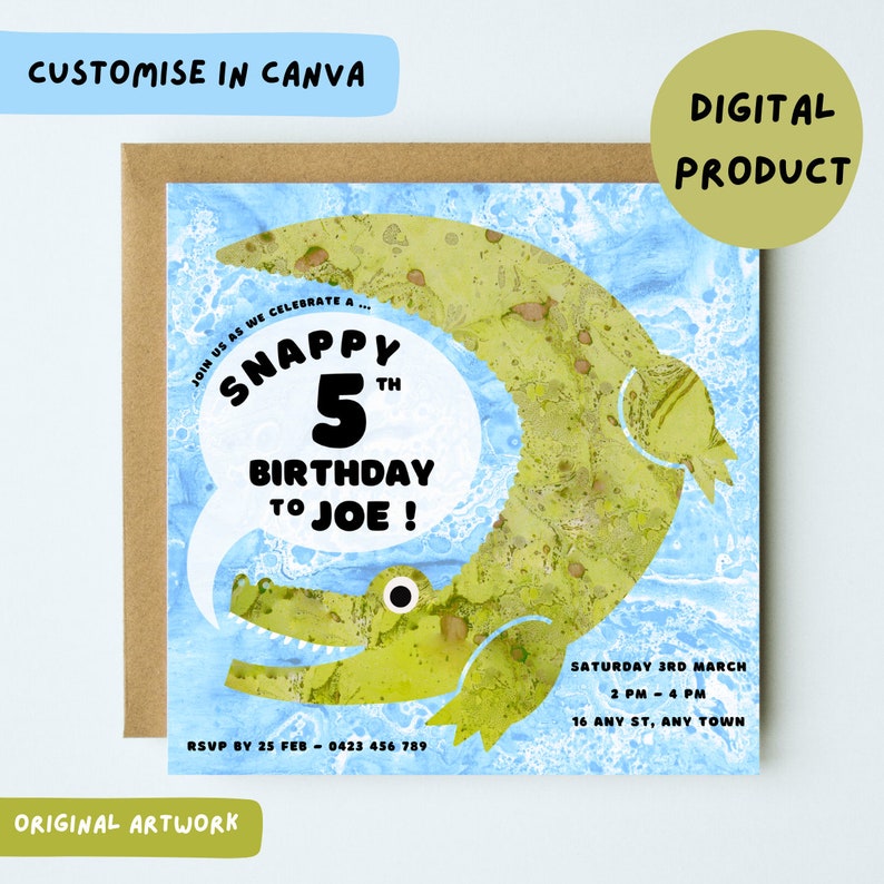 Crocodile Birthday Invitation | Digital Download | Editable | Canva ...