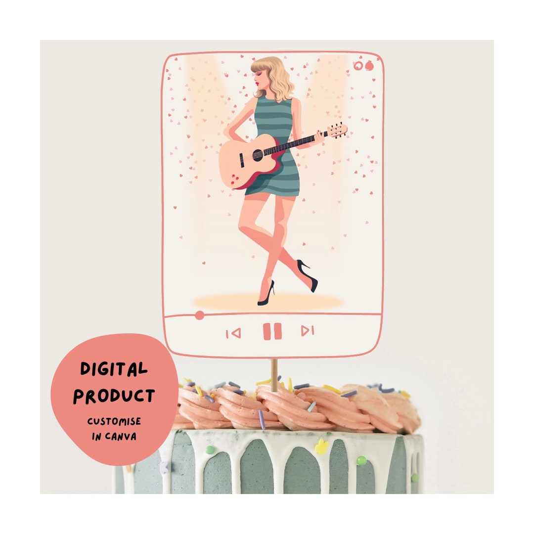 TAYLOR SWIFT Cake Topper | Swiftie Tween Teen | Red + Pink | Digital ...
