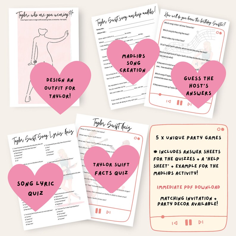 Taylor Swift PARTY GAMES | Quizzes | Madlibs | Design an Outfit ...