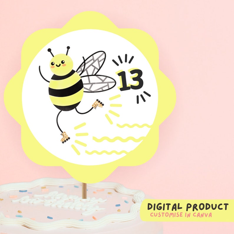 Buzzy Busy Bee Cake Topper | Digital Download | Customise in Canva ...