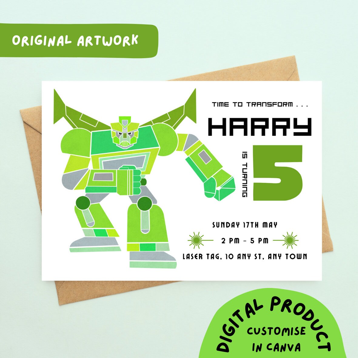Transformer Robot Invitation | Digital Download | Editable | Canva ...