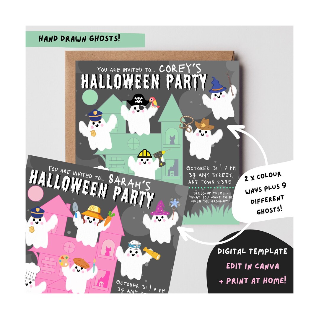 Dress- up Ghosts HALLOWEEN PARTY Invitation | Digital Template | Edit ...