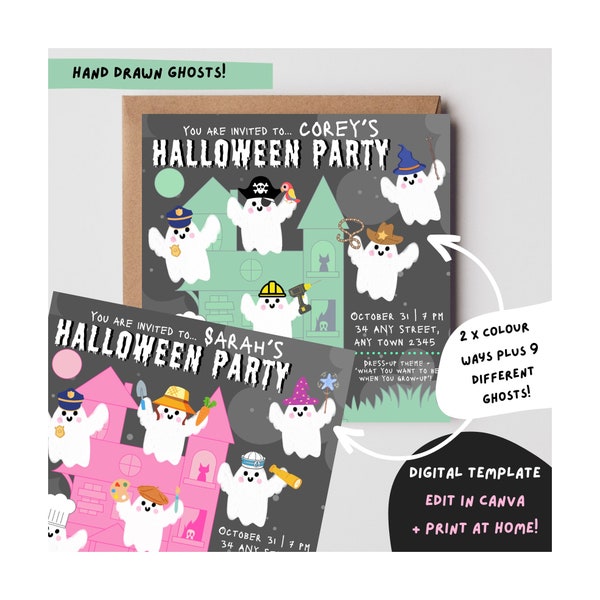 Cute HALLOWEEN Party Invitation Digital Template Ghost Spooky Ice ...