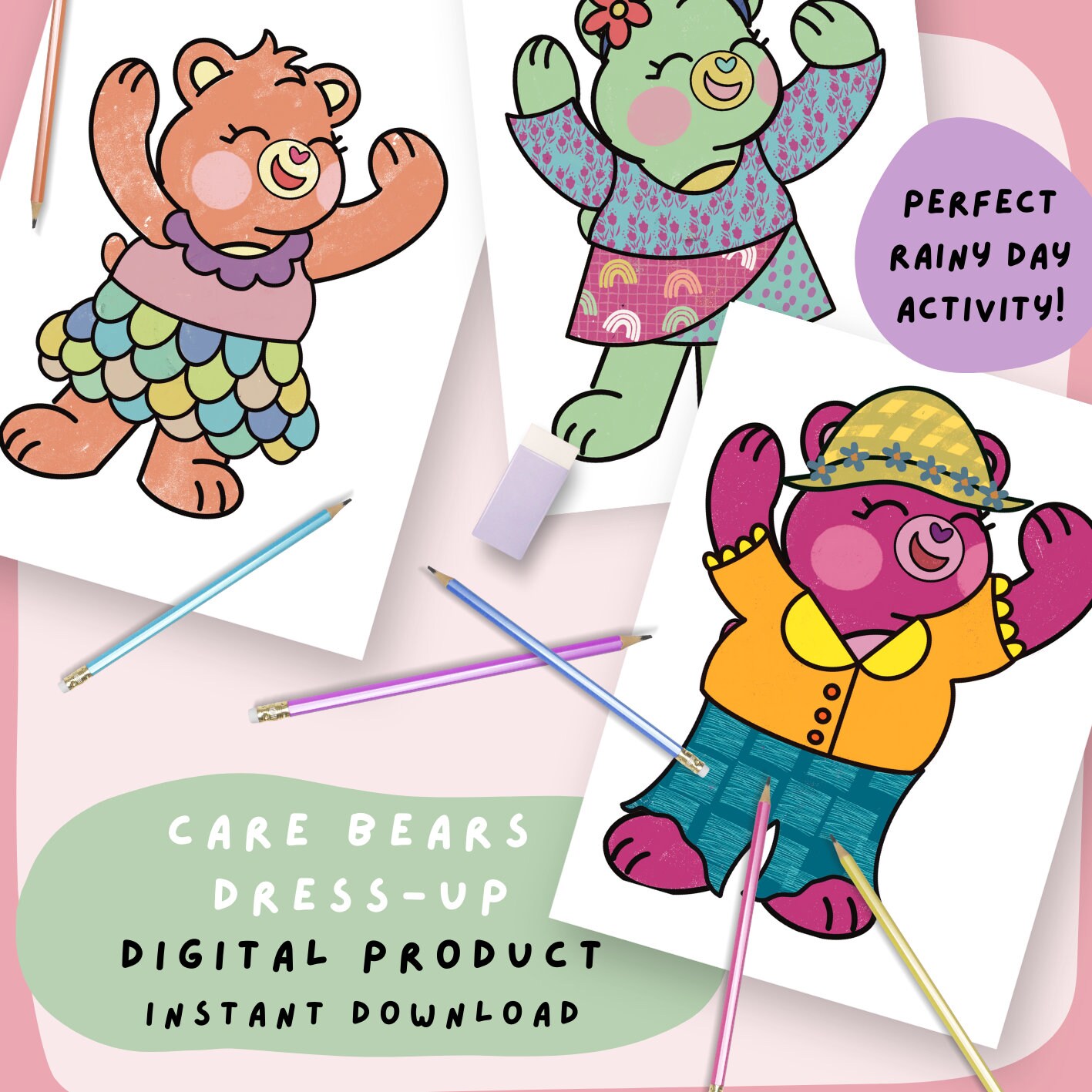 Care Bear Paper Dress-up | Kids Printable Sheet | Colouring in Pages ...