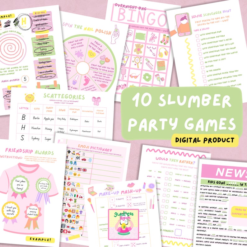 10 Slumber Party Games Bundle | Digital Download | Printable PDF ...