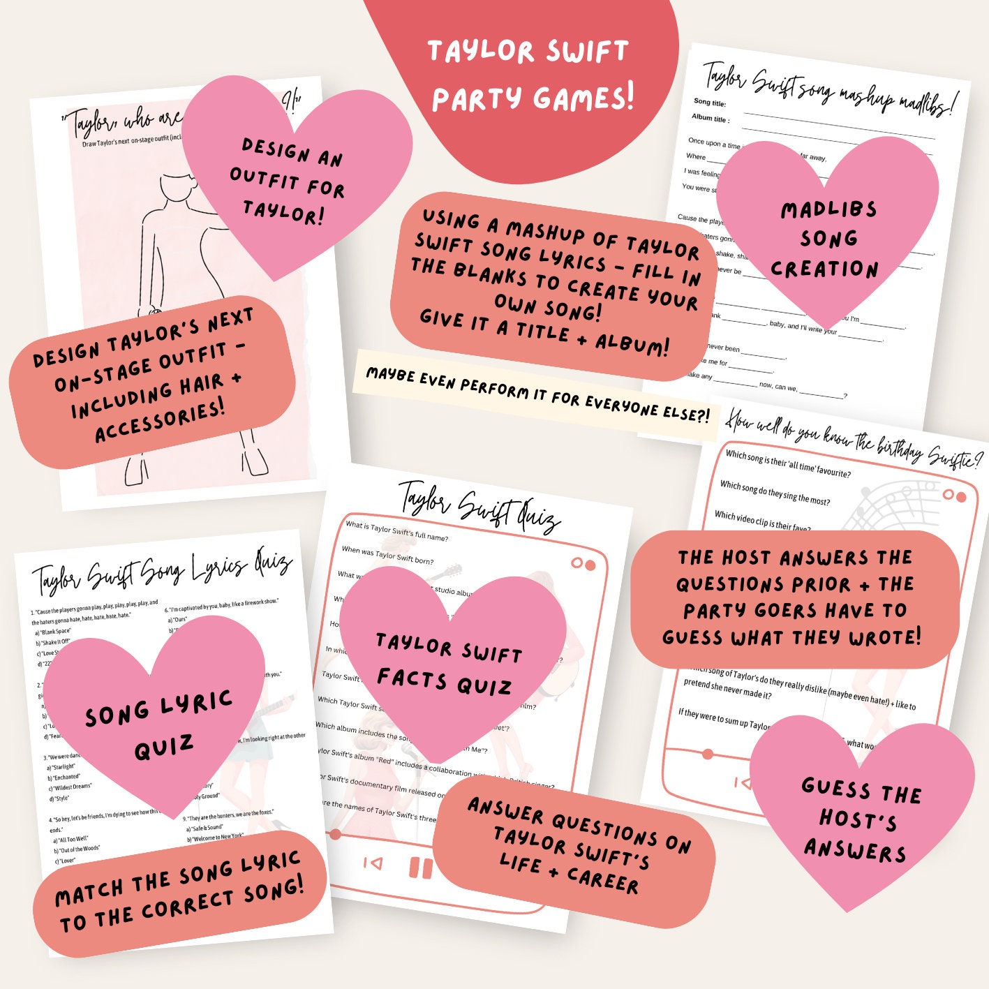 Taylor Swift PARTY GAMES | Quizzes | Madlibs | Design an Outfit ...
