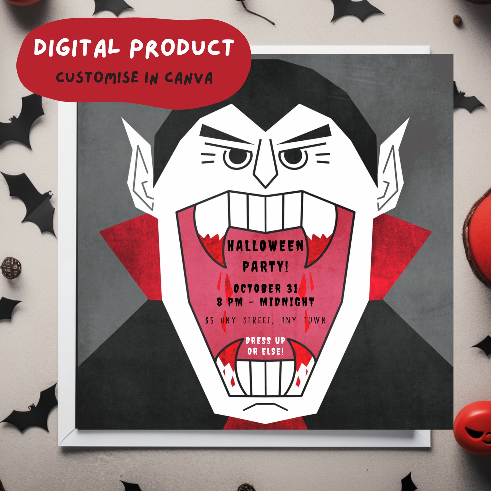 Dracula Vampire HALLOWEEN Party Invitation | Digital Template | Creepy ...