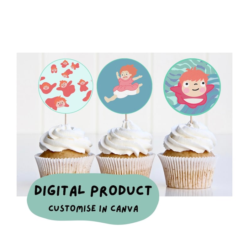 PONYO Cupcake Toppers | Editable | Canva | Kids Birthday Party | Studio ...