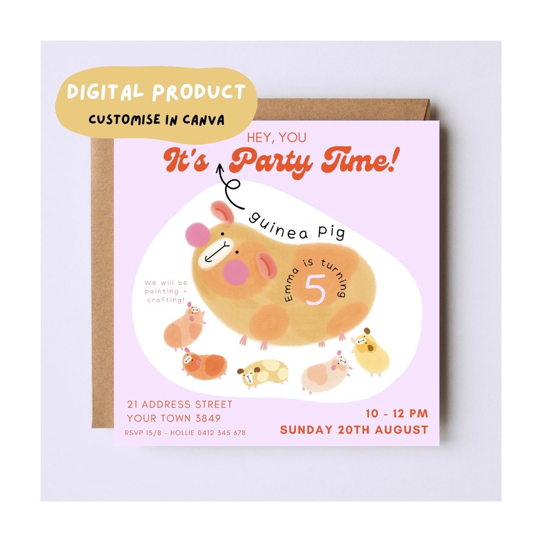 Guinea Pig + Babies Party Invitation | Digital Template | Customise in ...