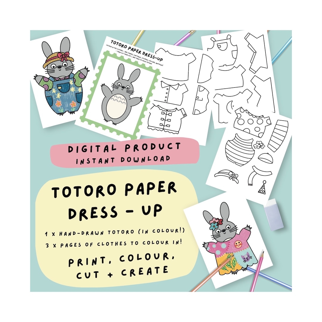 Totoro Dress-up | Kids Printable Sheet | Colouring in Pages | Craft ...