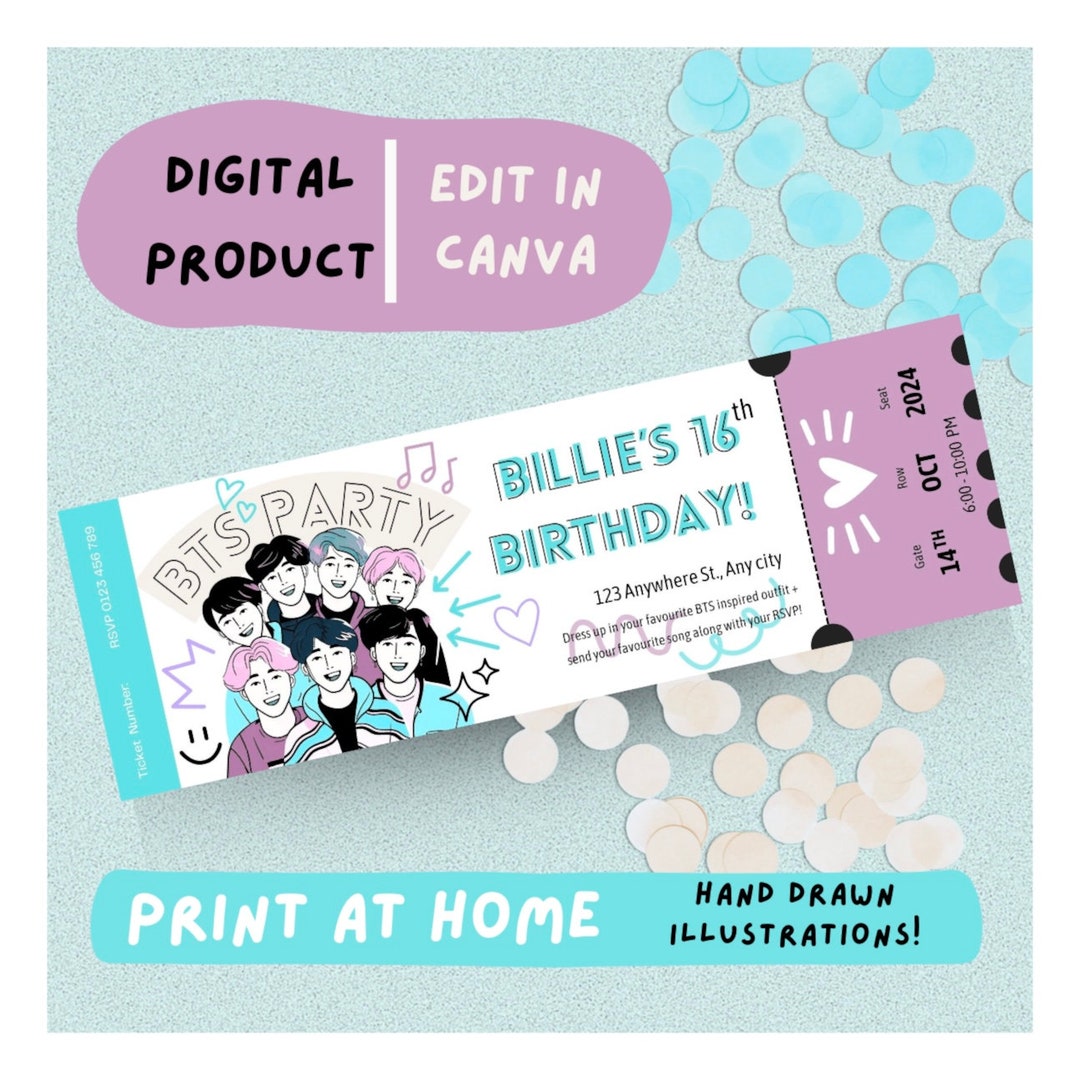 BTS Birthday Party Invitation | Digital Download | Editable | Canva ...