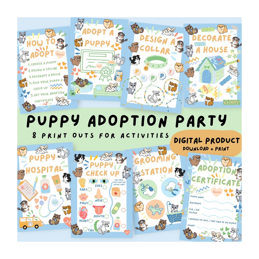 8 X PUPPY PARTY SIGNS | Adopt a Puppy | Printable | Immediate Download ...