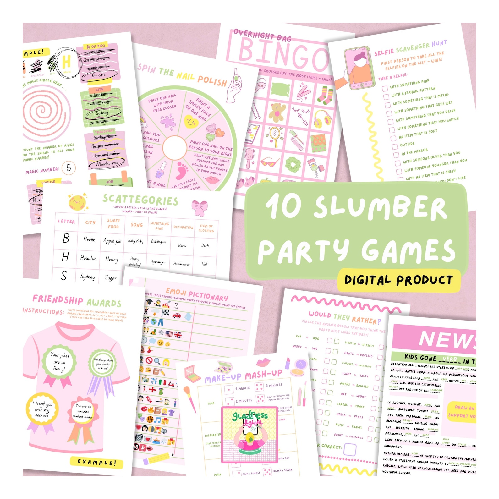 10 Slumber Party Games Bundle | Digital Download | Printable PDF ...
