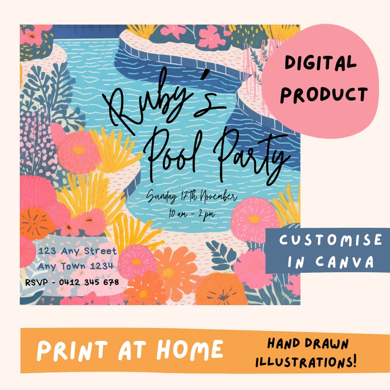 POOL PARTY Invitation Digital Template Canva Modern - Etsy