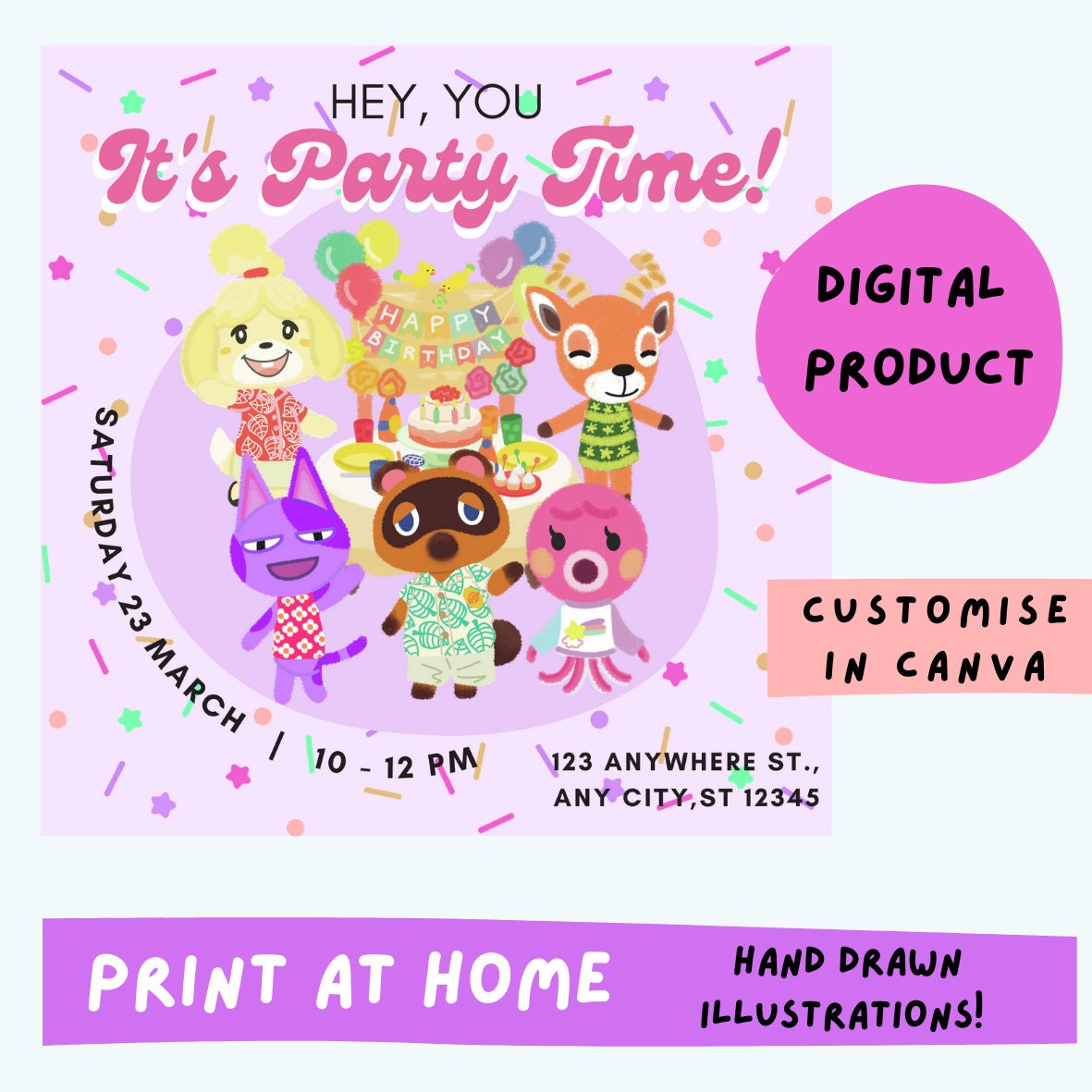 CUTE ANIMALS Party Invitation | Digital Template | Customise in Canva ...