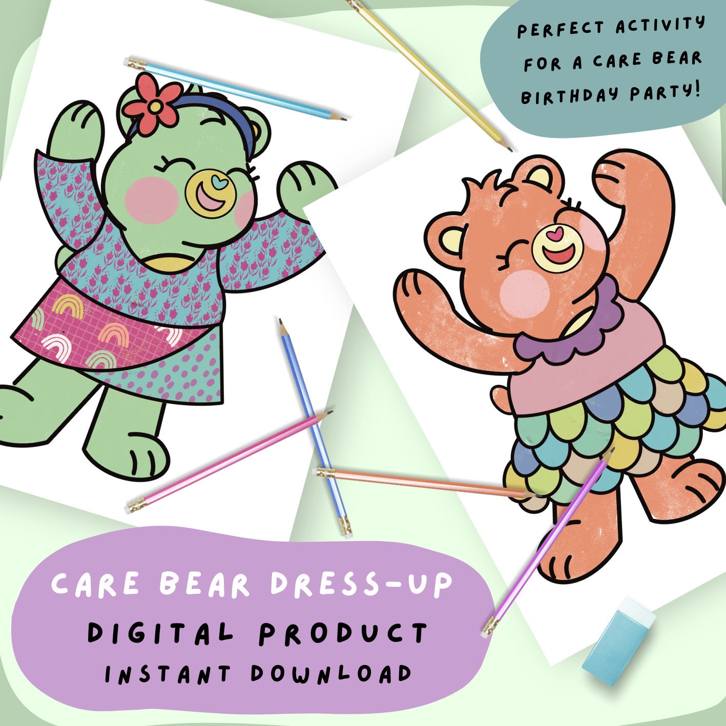 Care Bear Paper Dress-up | Kids Printable Sheet | Colouring in Pages ...