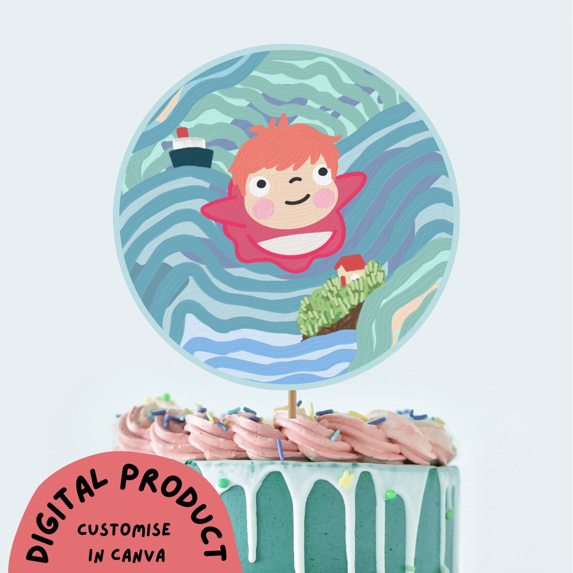 Cute Water Princess Cake Topper | Anime Fish Girl | Digital Template ...