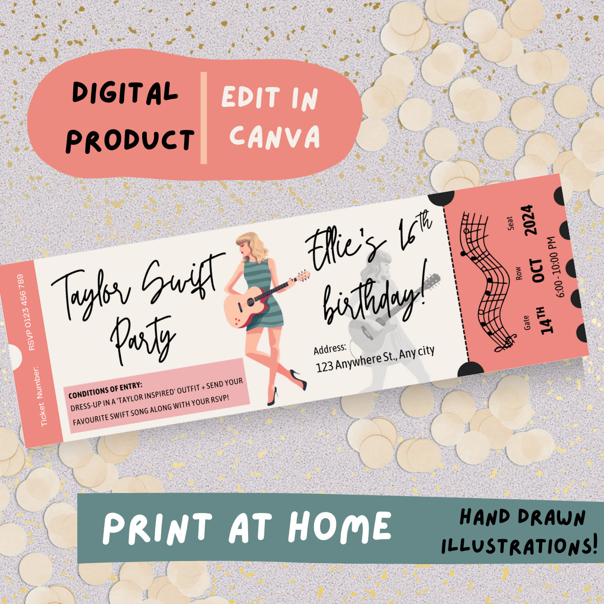 TAYLOR SWIFT Party Invitation | Swiftie Tween Teen | Concert Ticket ...