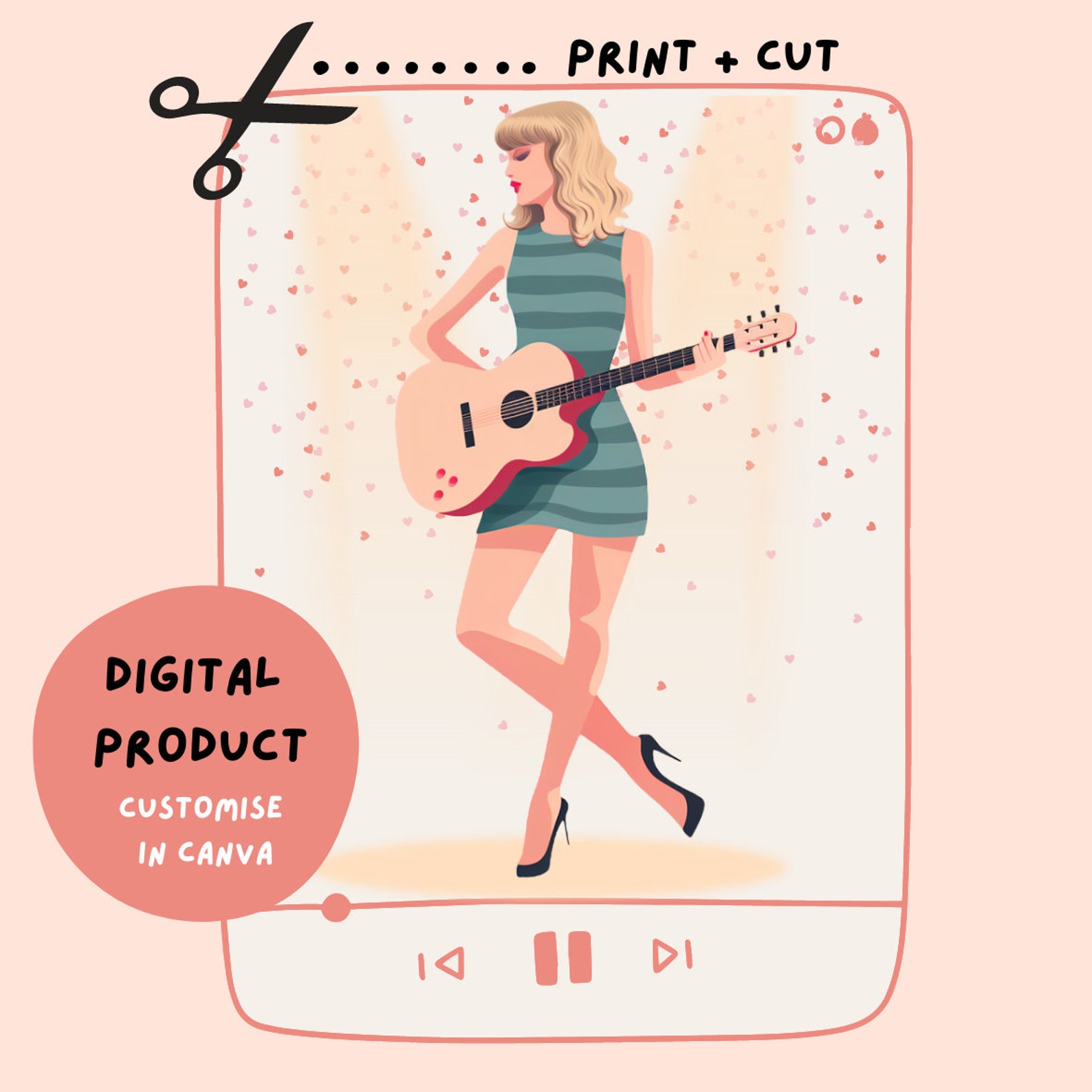 TAYLOR SWIFT Cake Topper Swiftie Tween Teen Red Pink Digital Template ...