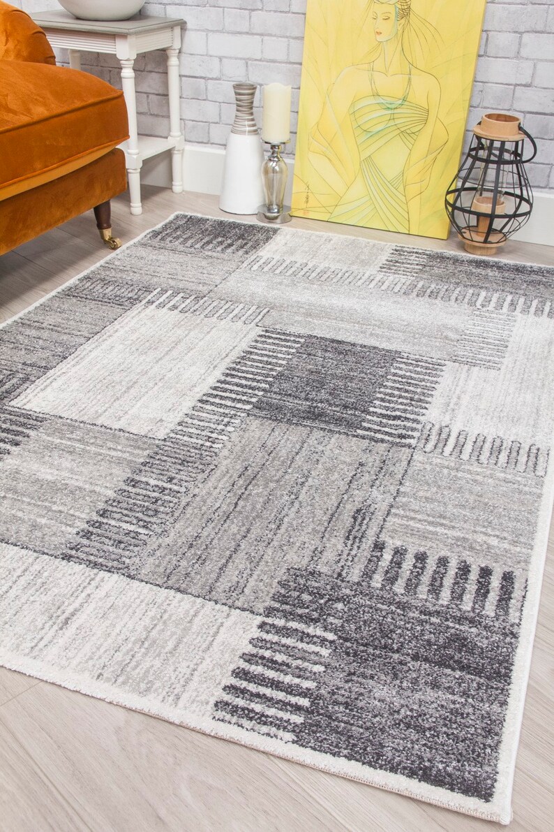 Living Room Rug Grey Thick Pile Area Mat - Etsy UK