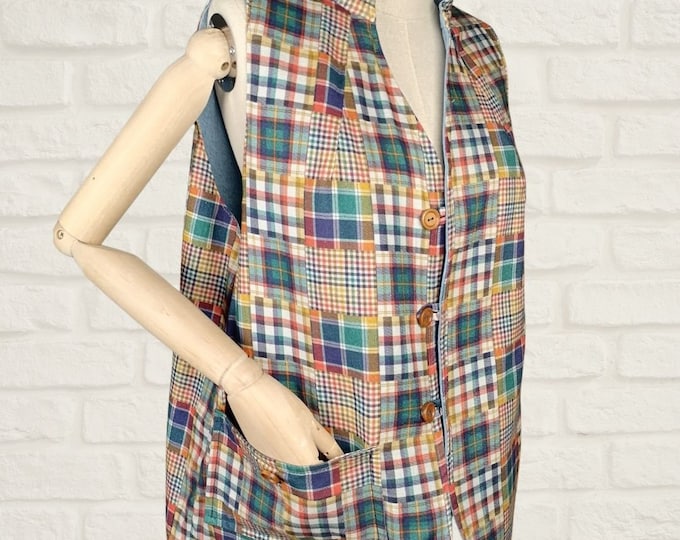 Denim Vest and Colored Plaid Cotton Fabric Double-sided Oversized ...