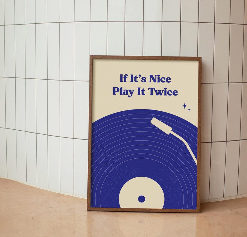 Retro Vinyl Print, Music Record Poster, Blue Turntable Art Print ...