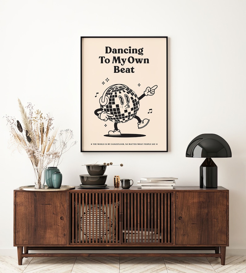 Retro Music Poster, Disco Ball Dance Print, Positive Motivational ...