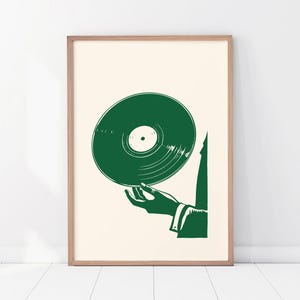 Retro Vinyl Print, Vinyl Record Green Poster, Play It Twice, Minimal ...