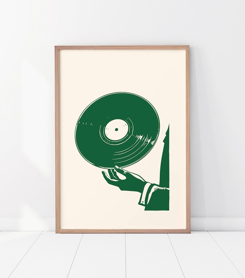 Retro Vinyl Print, Vinyl Record Green Poster, Play It Twice, Minimal ...