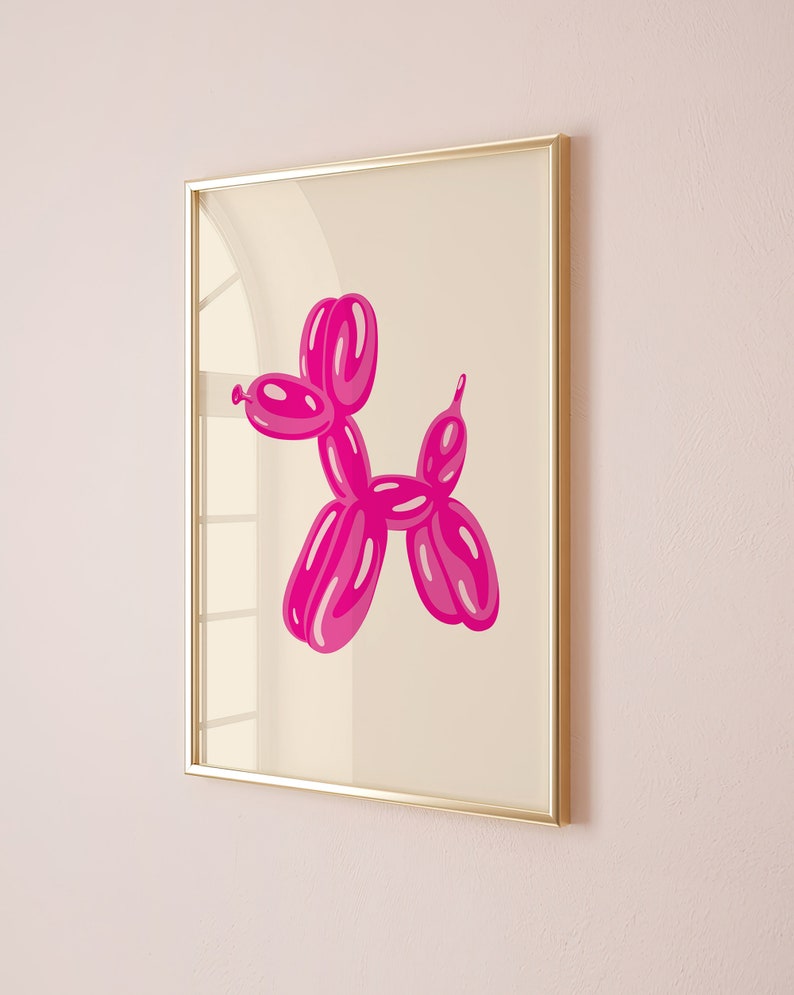 Balloon Dog Poster, Funky Art Print, Preppy Pink Room Decor, Balloon ...