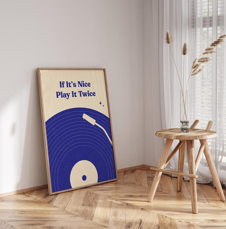 Retro Vinyl Print, Music Record Poster, Blue Turntable Art Print ...