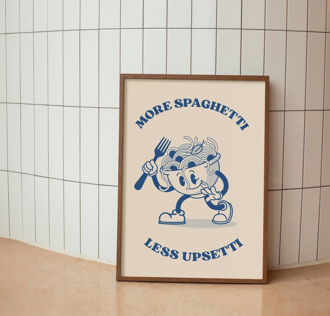 Spaghetti Pasta Italian Food Print, Retro Kitchen Bar Wall Art, Less ...