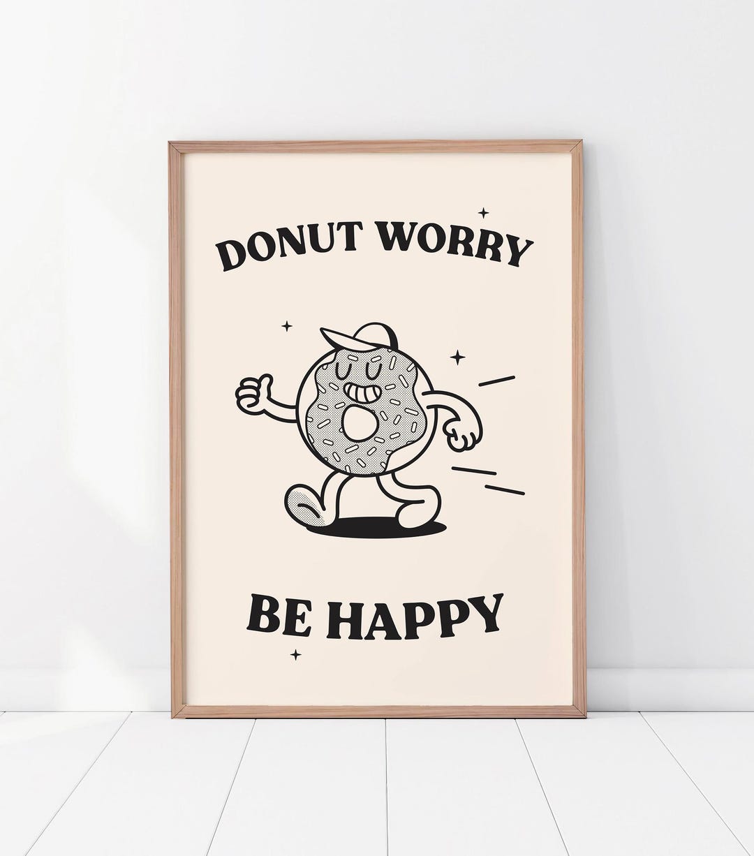 Retro Donut Print, Inspirational Positive Poster, Happiness Wellbeing ...