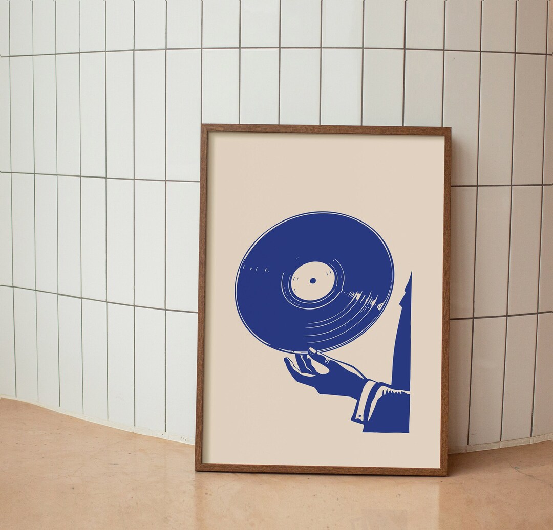 Vintage Vinyl Print, Blue Vinyl Record Poster, Play It Twice, Trendy ...