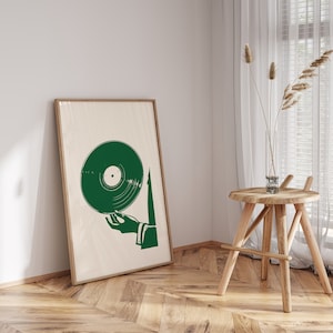 Retro Vinyl Print, Vinyl Record Green Poster, Play It Twice, Minimal ...