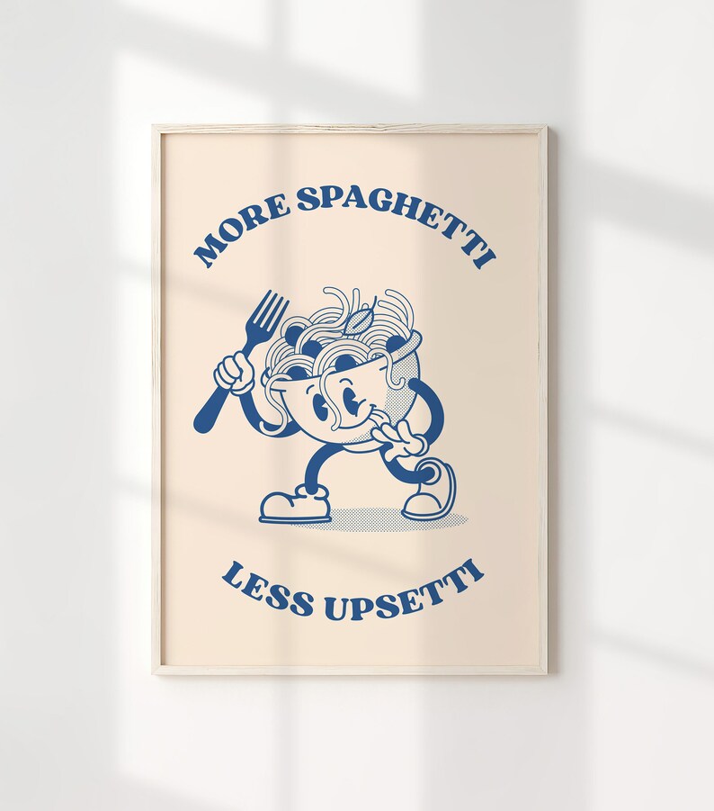Spaghetti Pasta Italian Food Print, Retro Kitchen Bar Wall Art, Less ...