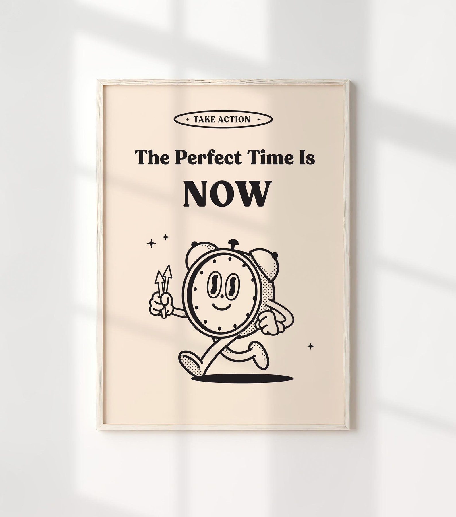 Motivational Retro Clock Poster, Mindful Reminder Print, Productivity ...
